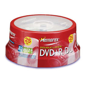 Find the best price on Memorex DVD+R DL 8.5GB 2.4x 25-pack Cakebox ...